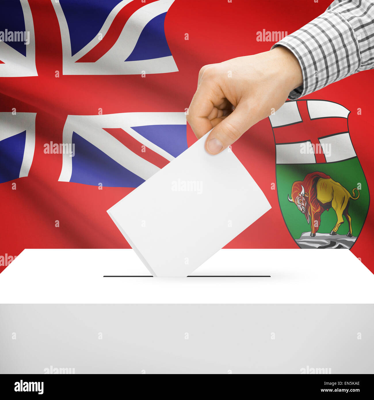 Ballot box with Canadian province flag on background series - Manitoba ...