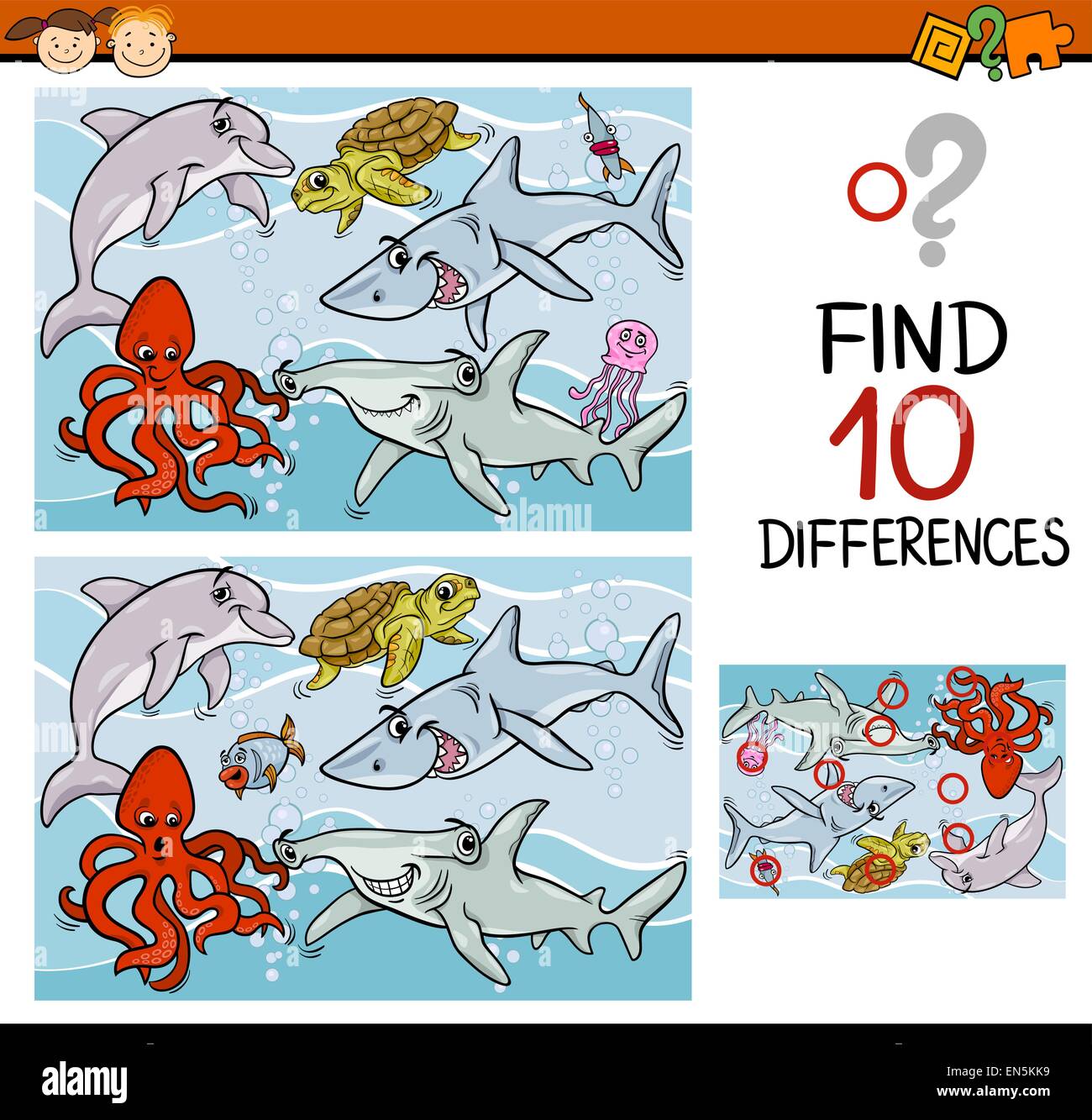 Cartoon Illustration of Finding Differences Educational Game for ...