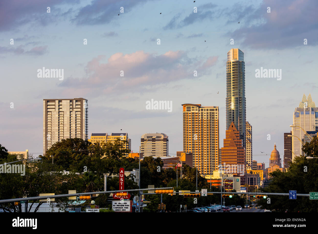 The view of downtown Austin from South Congress Street in Austin, Texas ...