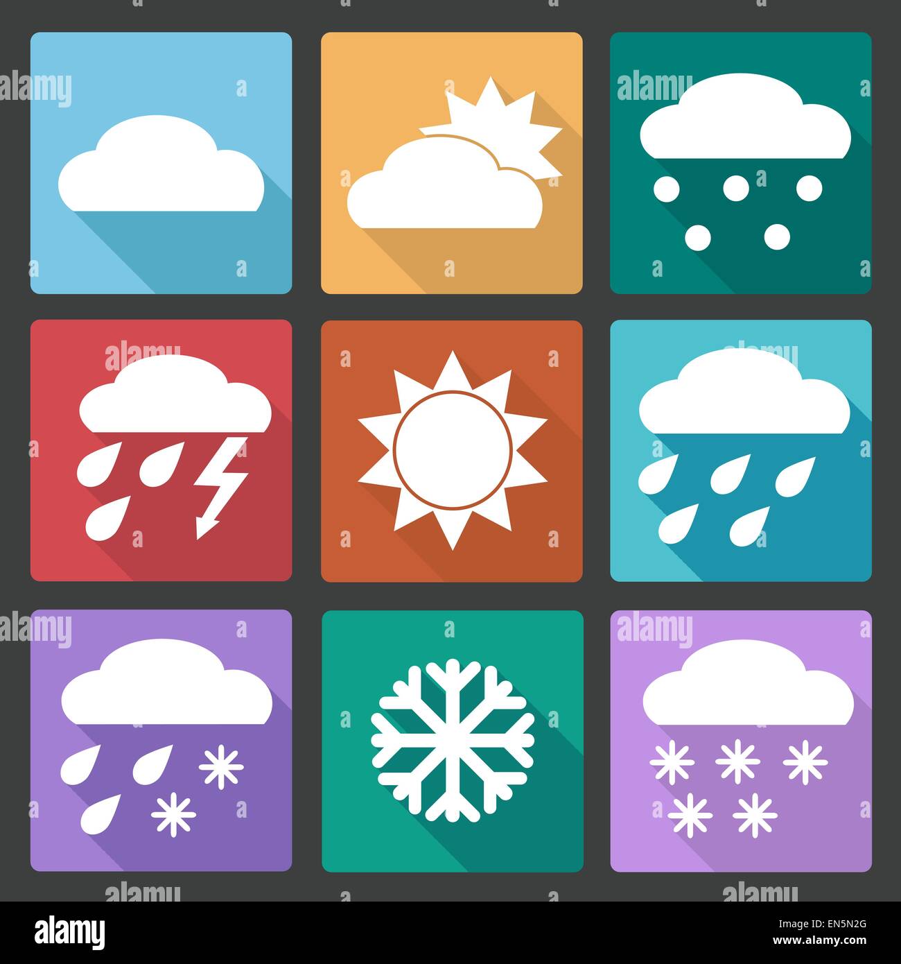 Vector Collection of Weather Icons in colored flat design style Stock ...