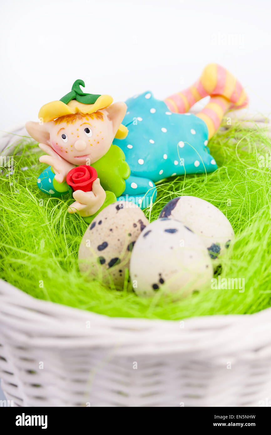Dreamed fairy on the nest with quail eggs Stock Photo - Alamy