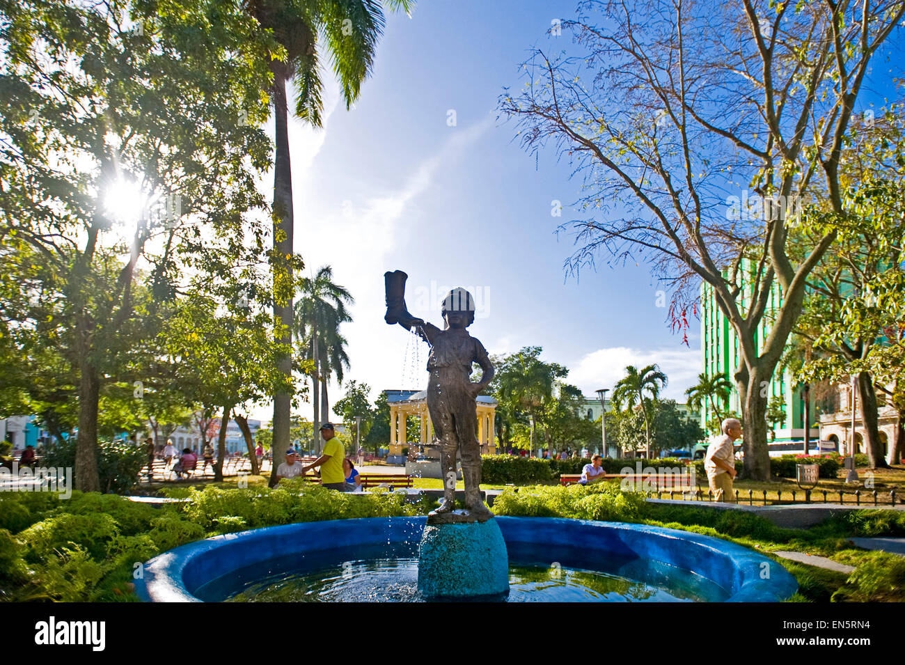 Horizontal view of el niño de la bota bronze statue in Parque Vidal in ...