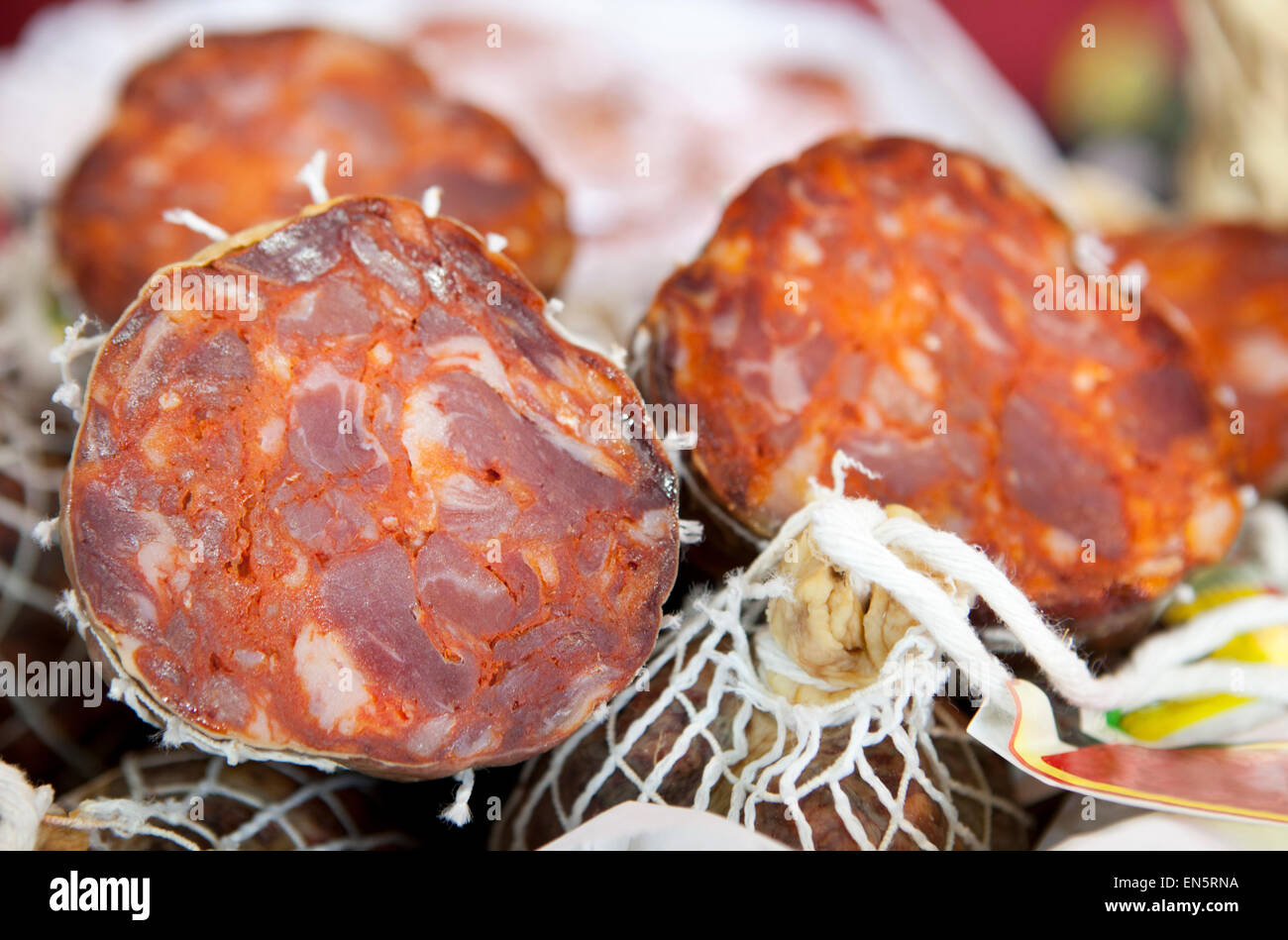 Detail of Morcon, a Spanish sausage similar to chorizo Stock Photo - Alamy
