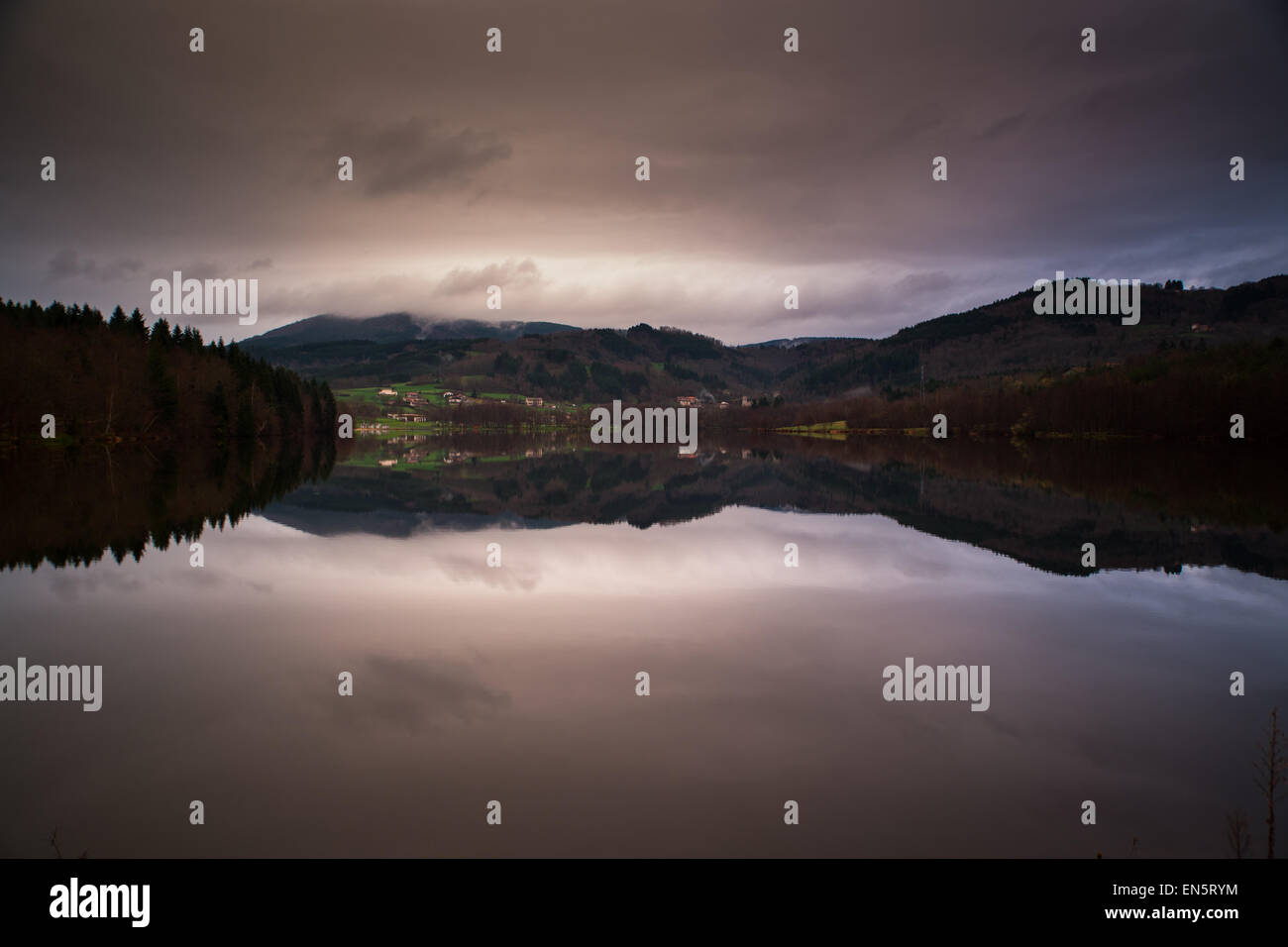 View of Aubusson lake in Aubusson d'Auvergne, a small village in France ...