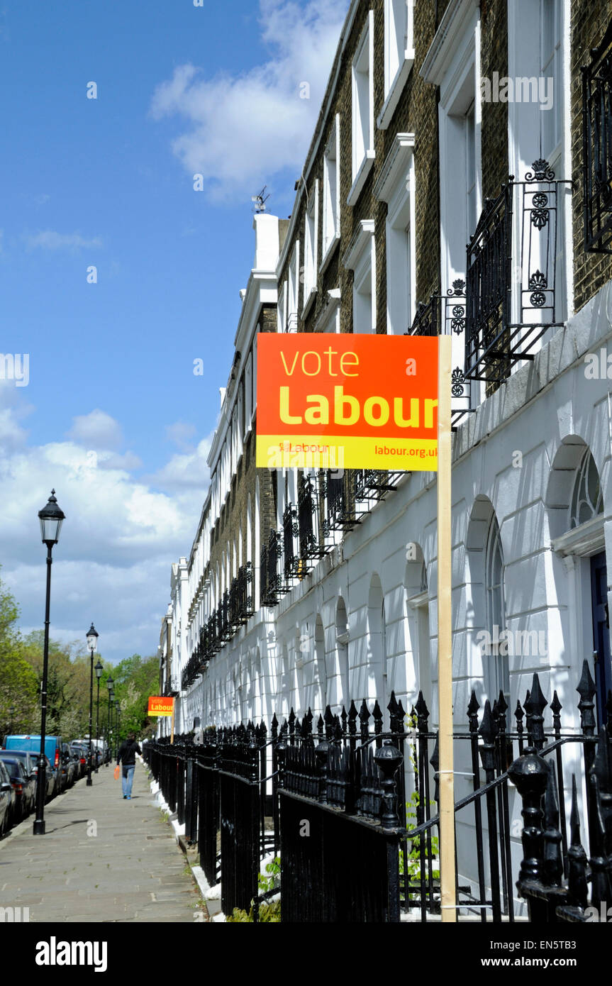 Vote Labour poster outside Georgian house in Gibson Square with another ...