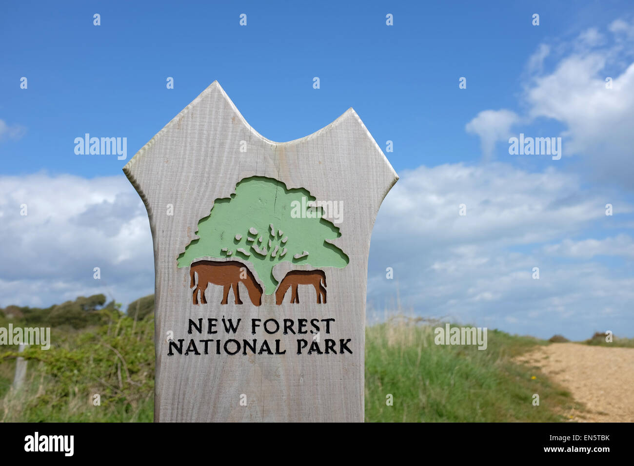 New Forest National Park sign against a blue cloudy sky Stock Photo - Alamy