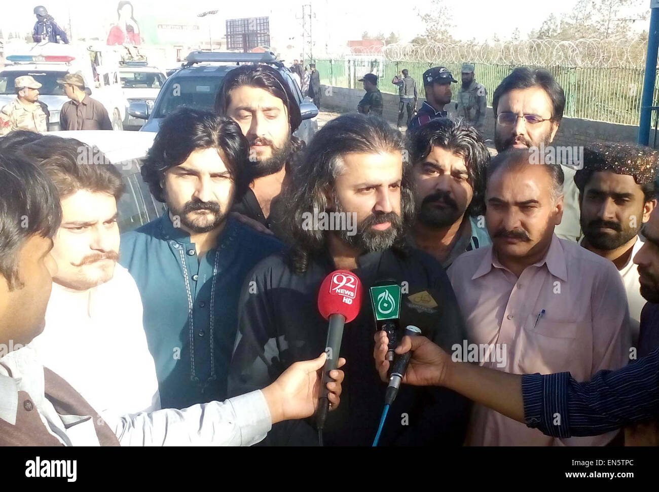 Late Talal Bugti son Shahzain Bugti addresses to media persons during ...