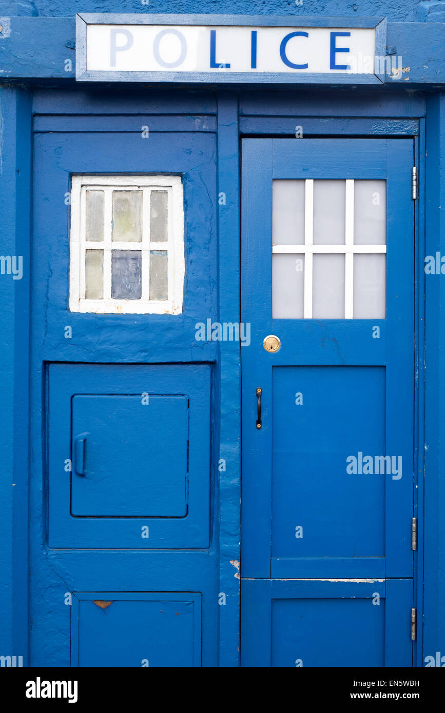 Detail of a British 'Tardis' style police box, shot straight on Stock ...