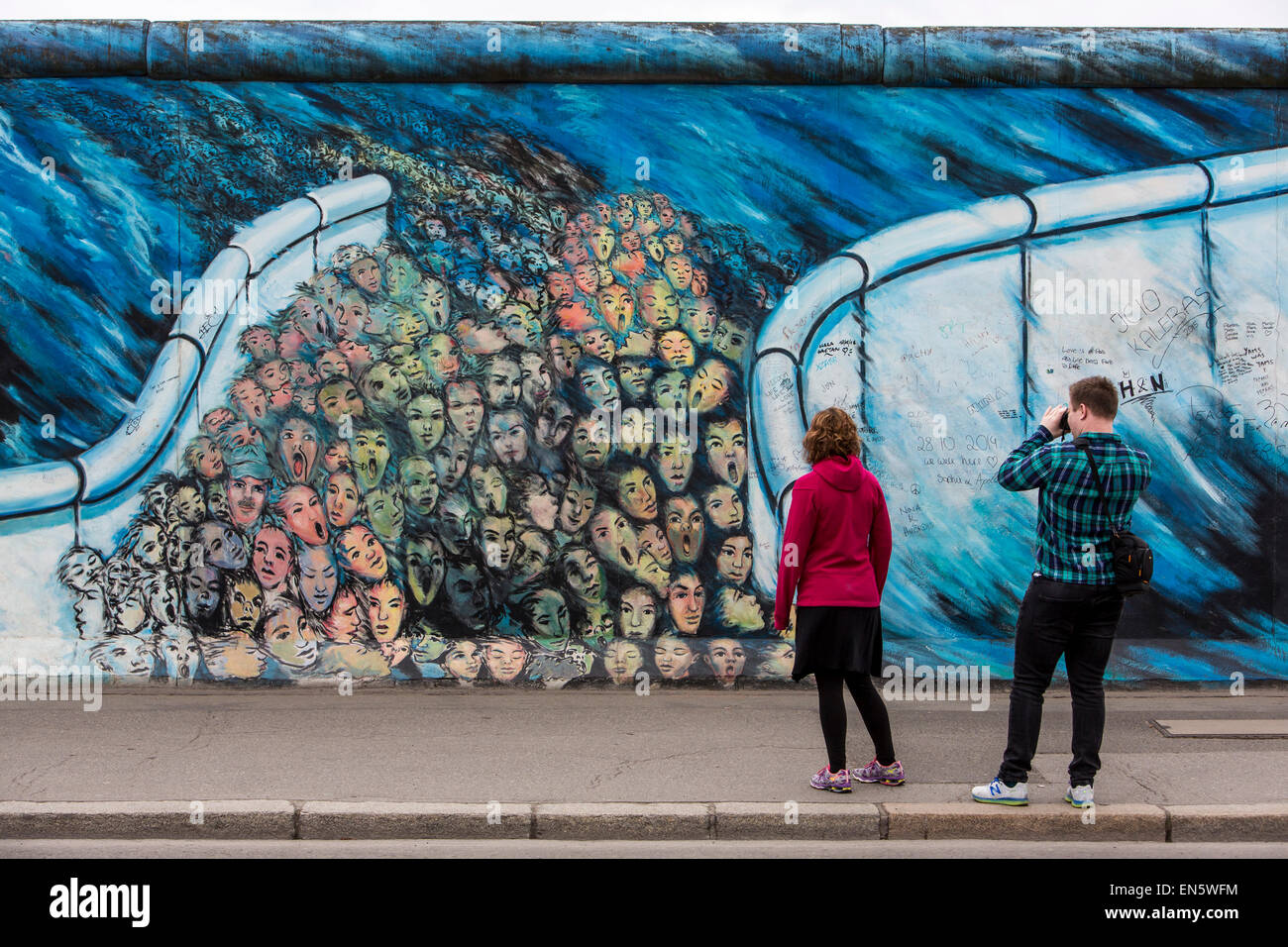 East side gallery, par of the former Berlin wall, painted by artists ...