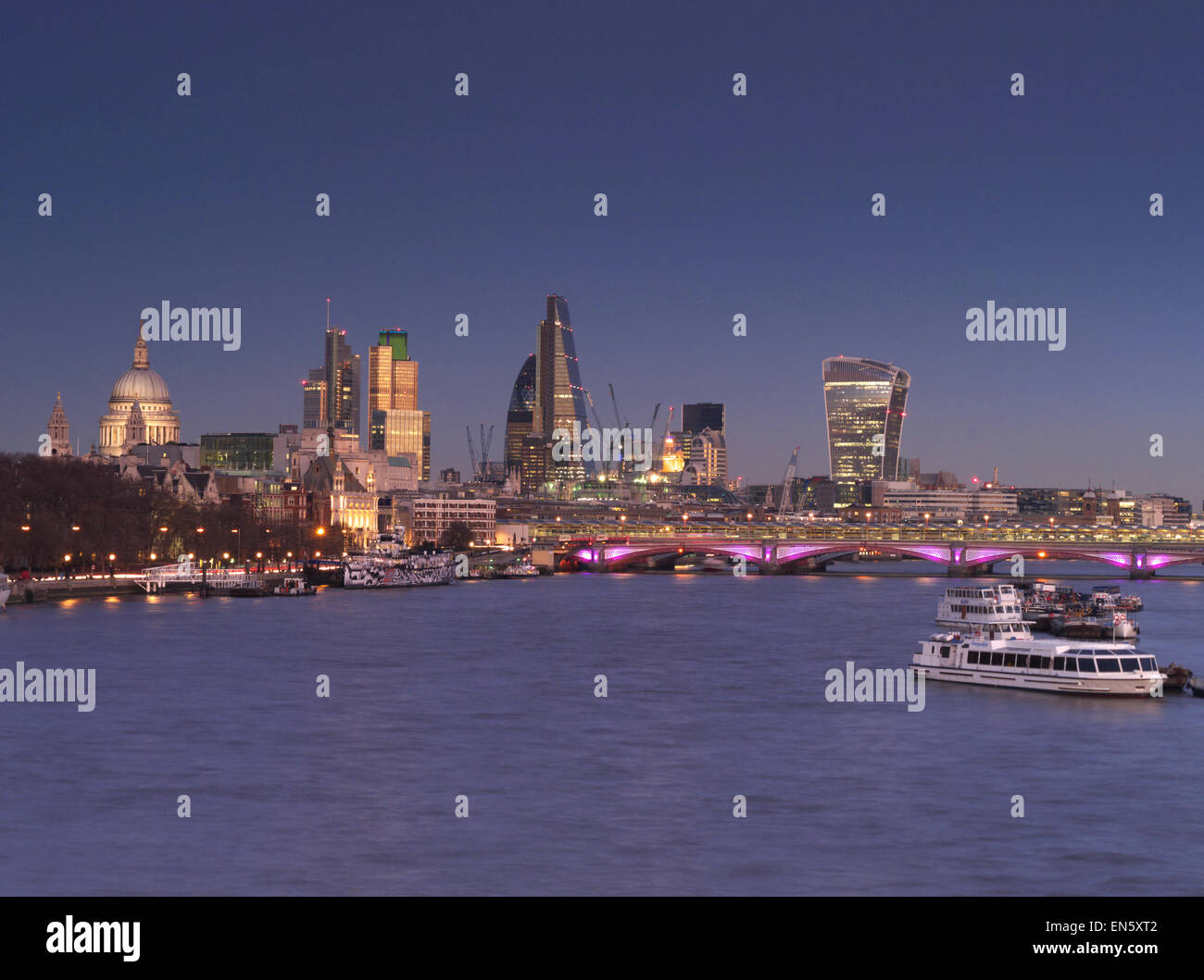 City of London and River Thames viewed from Waterloo Bridge at clear ...