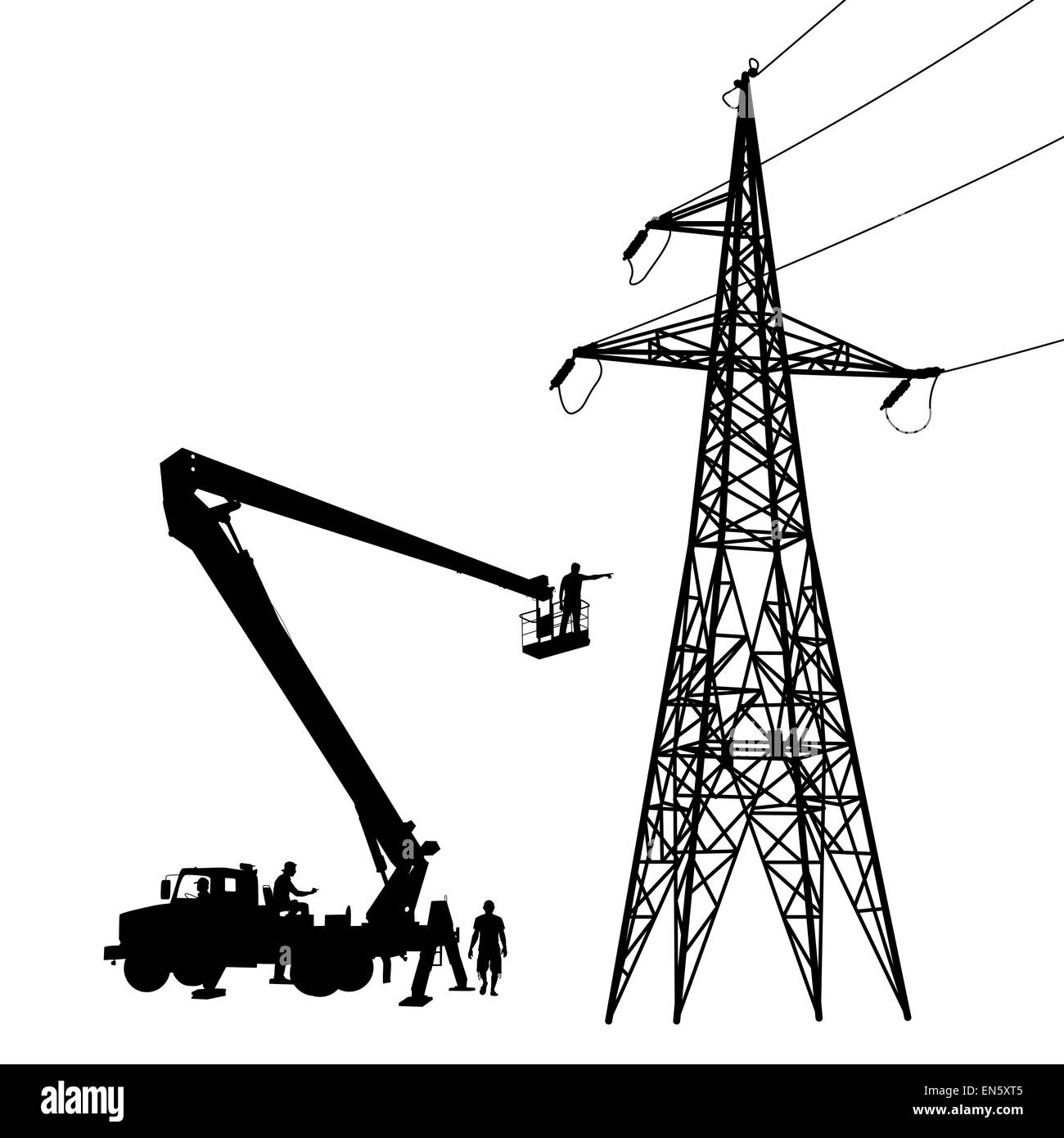 Electrician, making repairs at a power pole. Vector illustration Stock ...