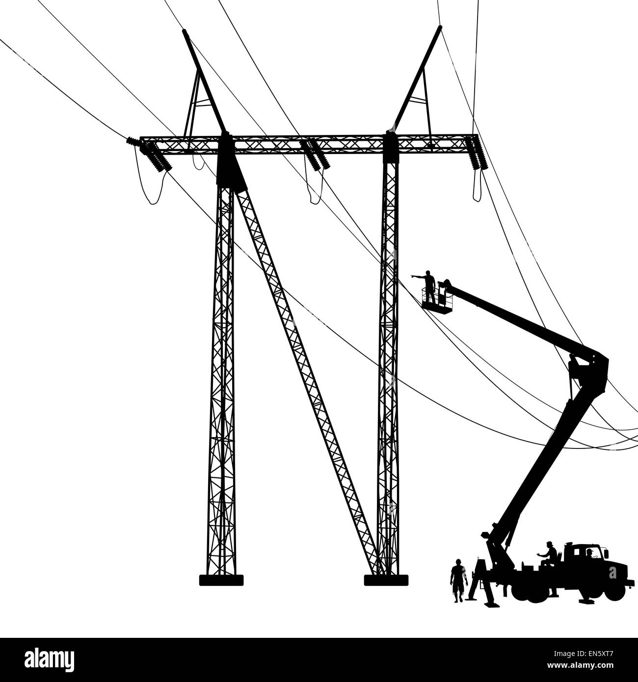 Electrician, making repairs at a power pole. Vector illustration Stock ...