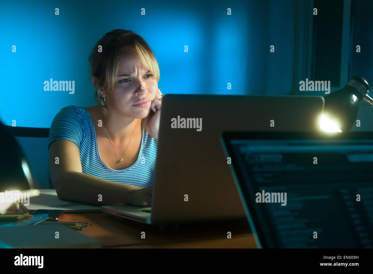 Woman working late on laptop hi-res stock photography and images - Alamy