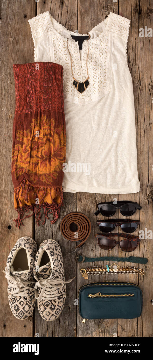 Collection of woman's clothing shot from above Stock Photo - Alamy