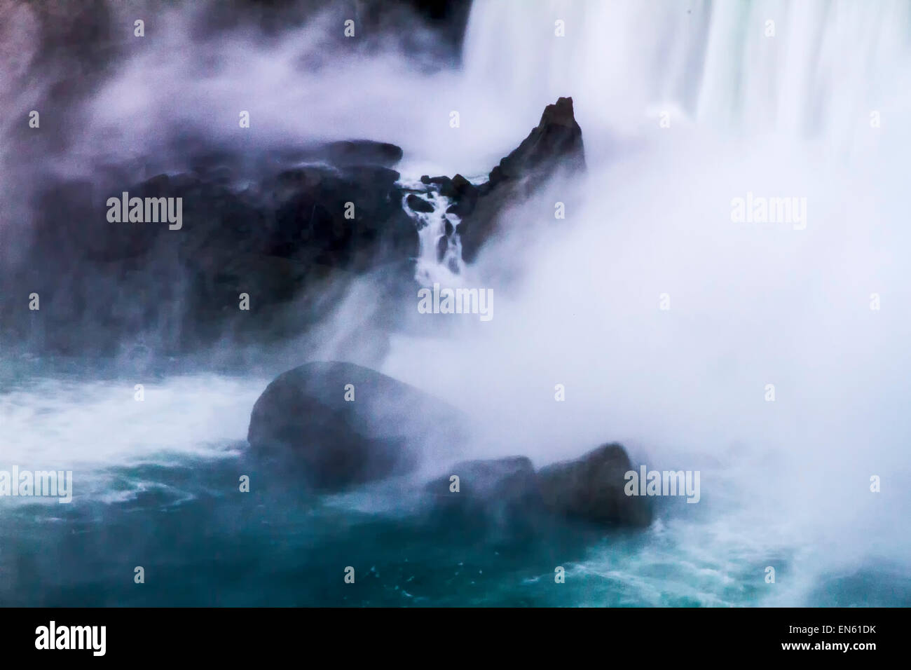 Water hitting the rocks at the base of the Horseshoe Falls Stock Photo ...