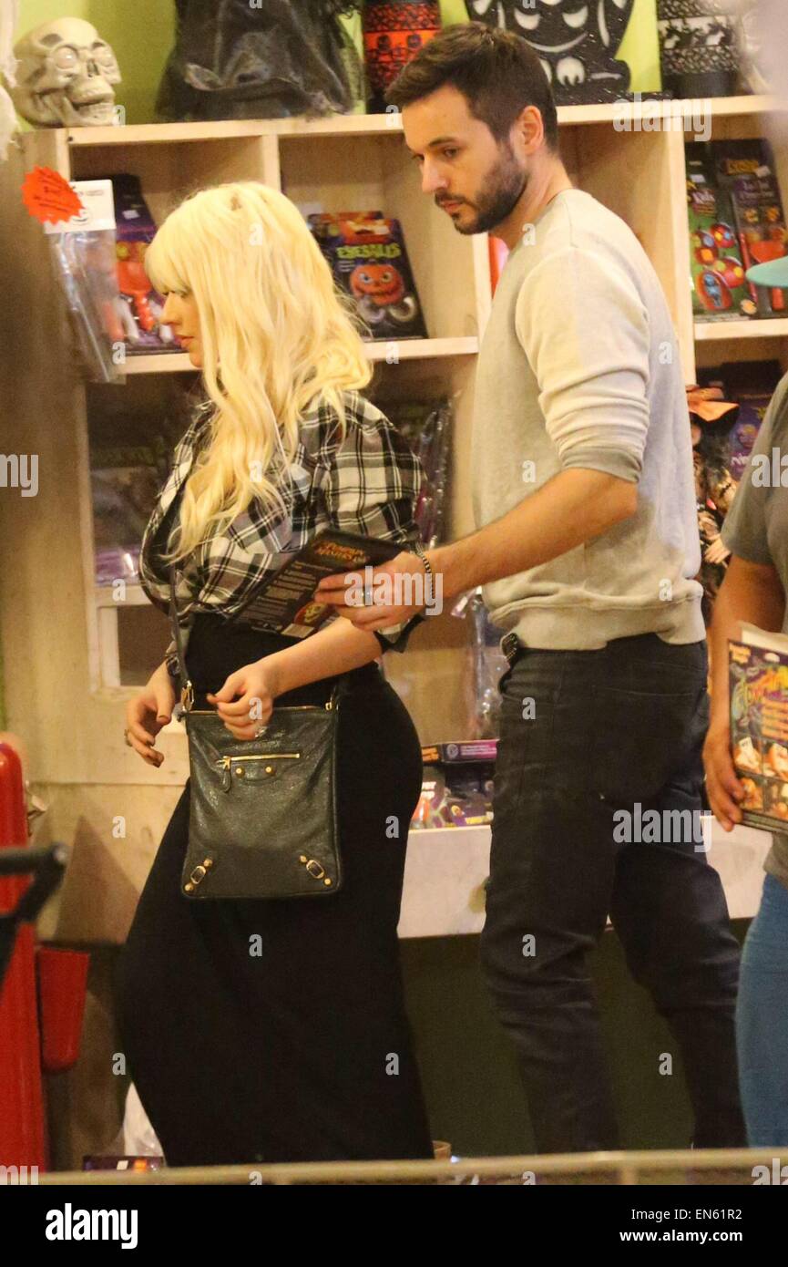 Christina Aguilera arrives at the Mr. Bones Pumpkin Patch with her fiancé Matthew Rutler ...