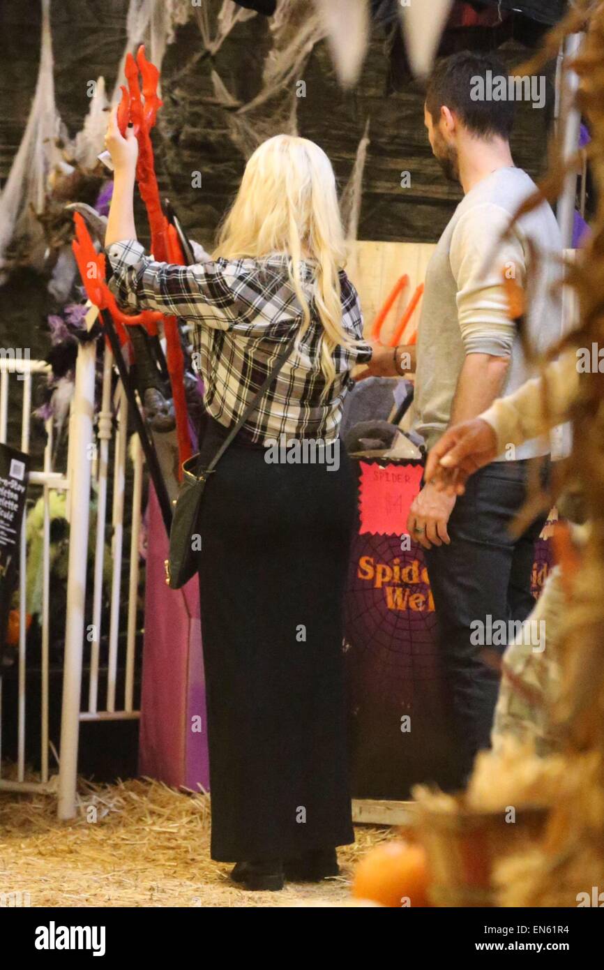 Christina Aguilera arrives at the Mr. Bones Pumpkin Patch with her fiancé Matthew Rutler ...