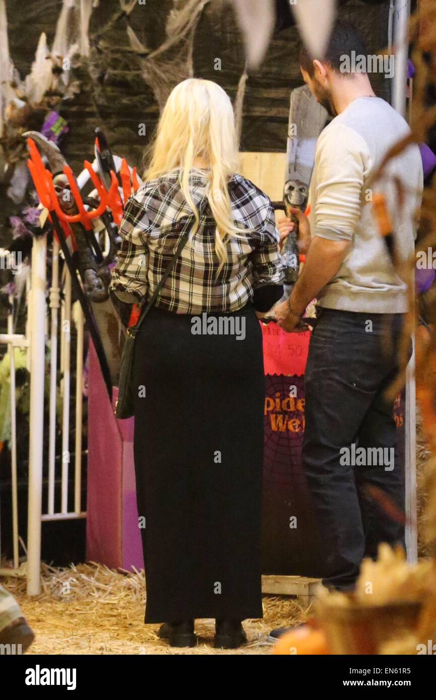 Christina Aguilera arrives at the Mr. Bones Pumpkin Patch with her fiancé Matthew Rutler ...