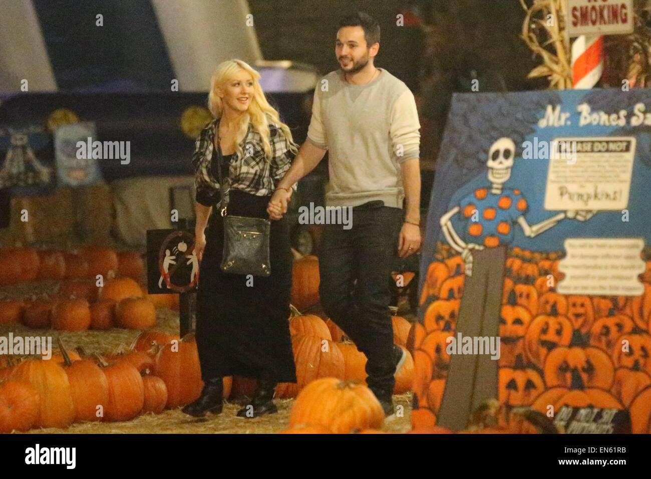 Christina Aguilera arrives at the Mr. Bones Pumpkin Patch with her fiancé Matthew Rutler ...