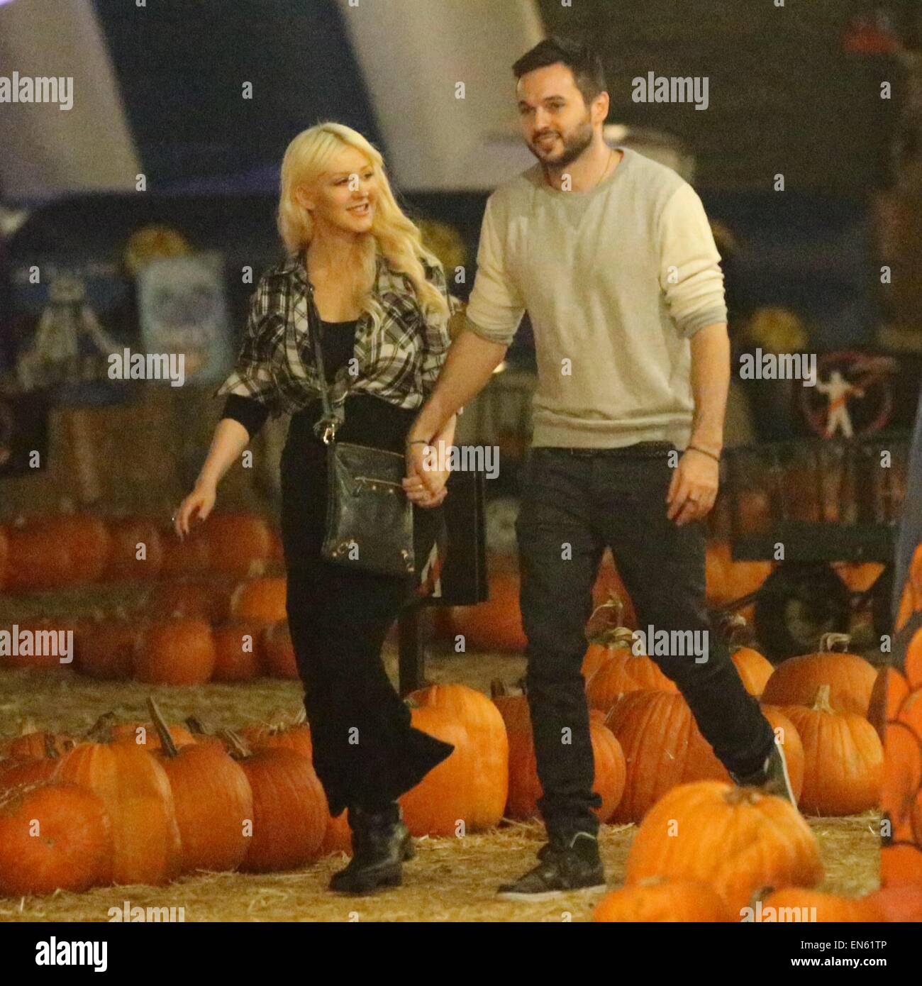 Christina Aguilera arrives at the Mr. Bones Pumpkin Patch with her fiancé Matthew Rutler ...