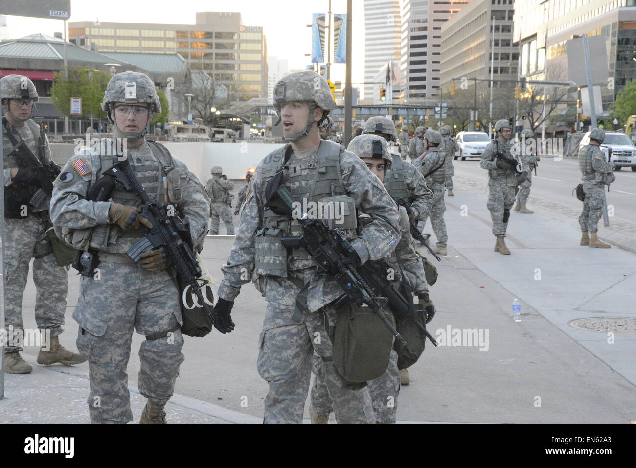 Baltimore, USA. 28th Apr, 2015. National Guard soldiers patrol in ...