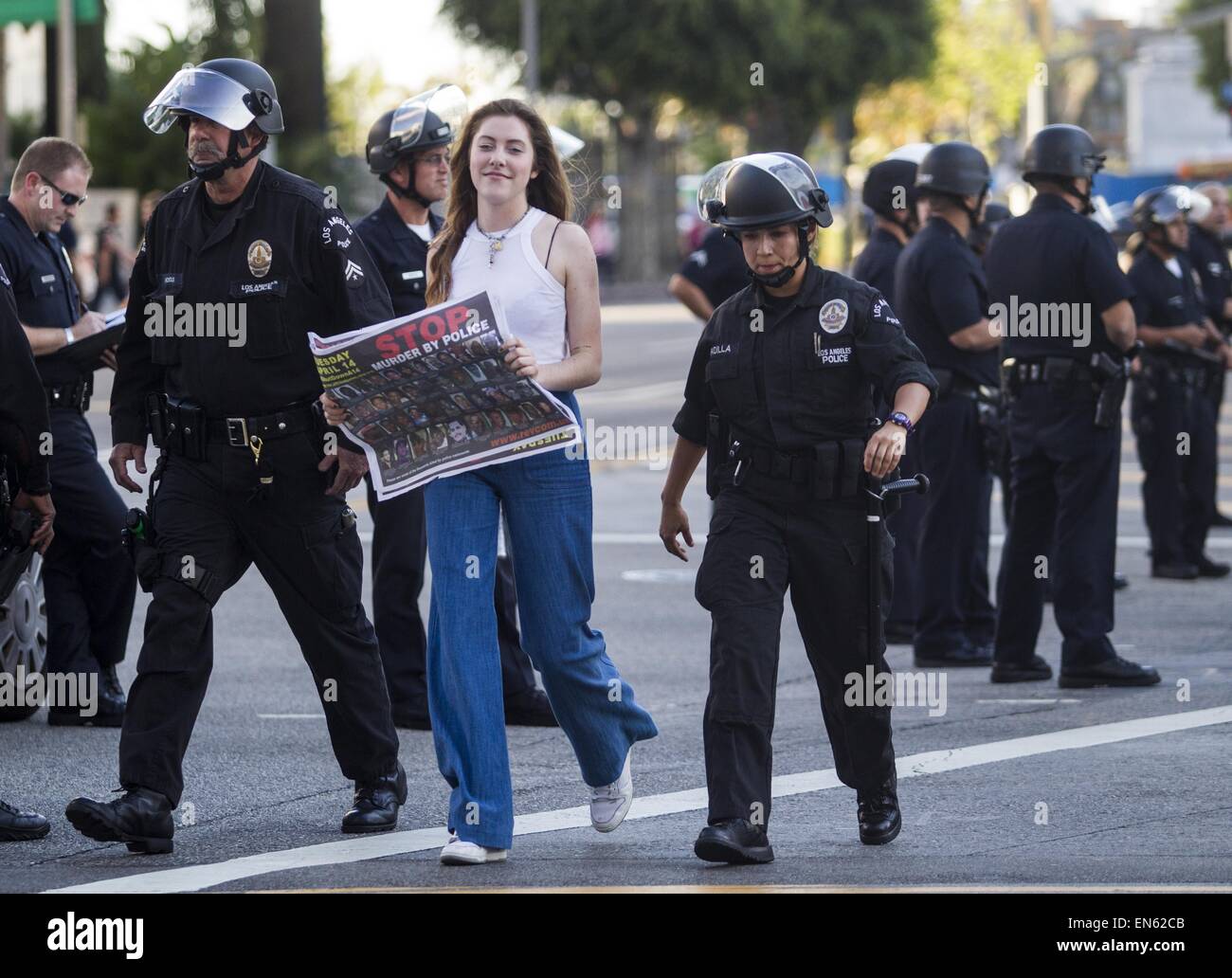 Los Angeles, California, USA. 28th Apr, 2015. A protester is arrested ...