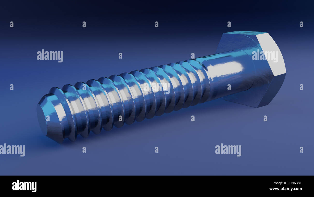 rendering of a metallic screw in blue ambiance Stock Photo - Alamy