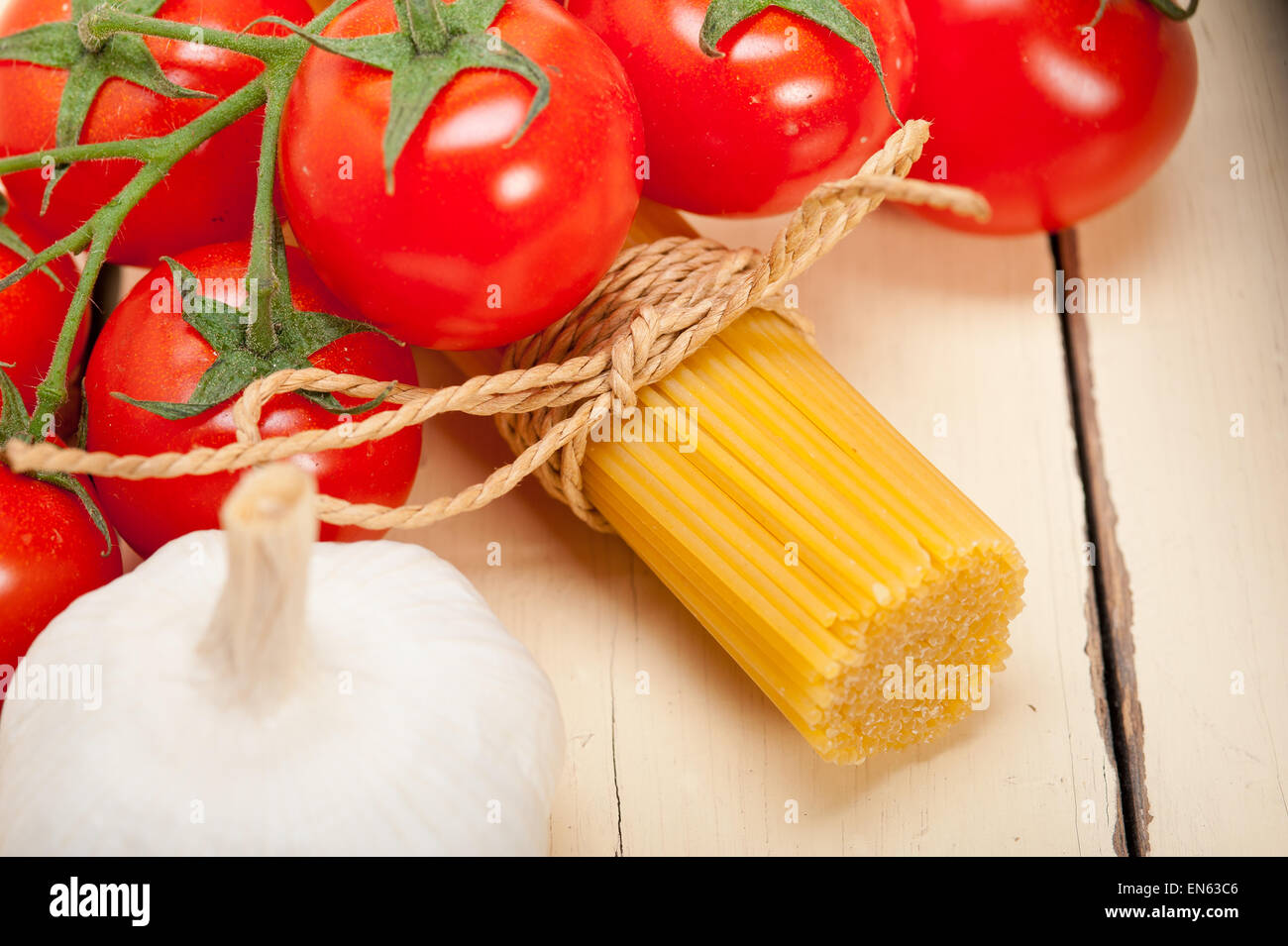 Italian basic pasta fresh ingredients cherry tomatoes garlic Stock ...
