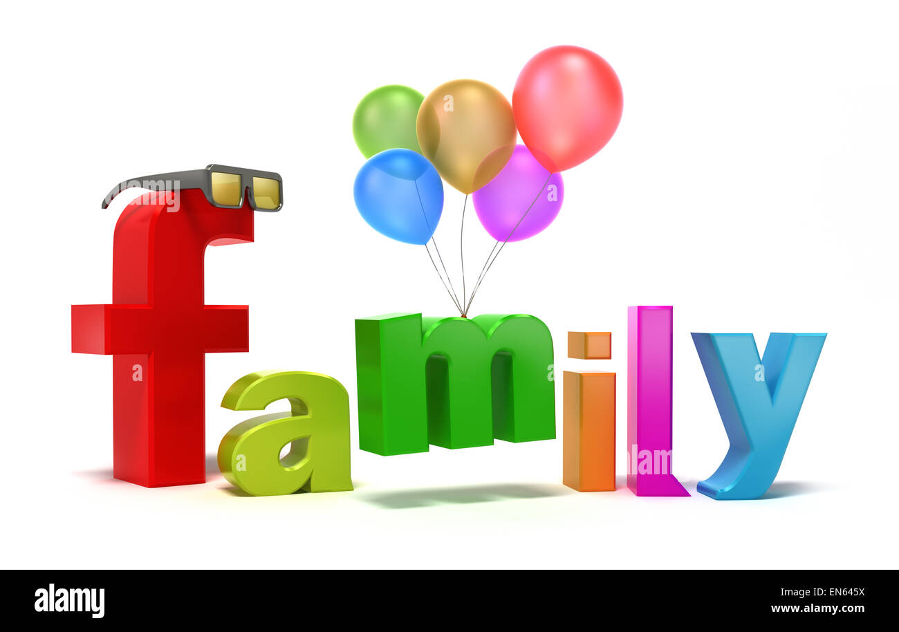 Word family with colourful letters. 3D concept on white background ...