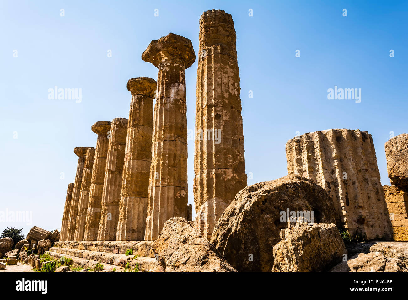 Ancient columns of Hercules Temple at Italy, Sicily, Agrigento. Greek ...