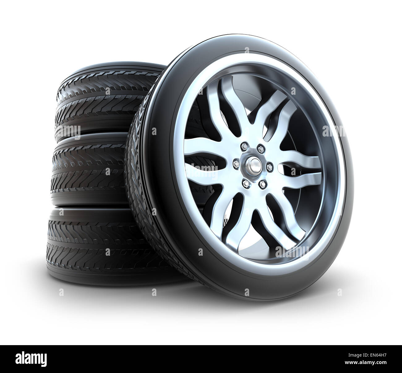 New Wheels Set isolated on white Stock Photo - Alamy