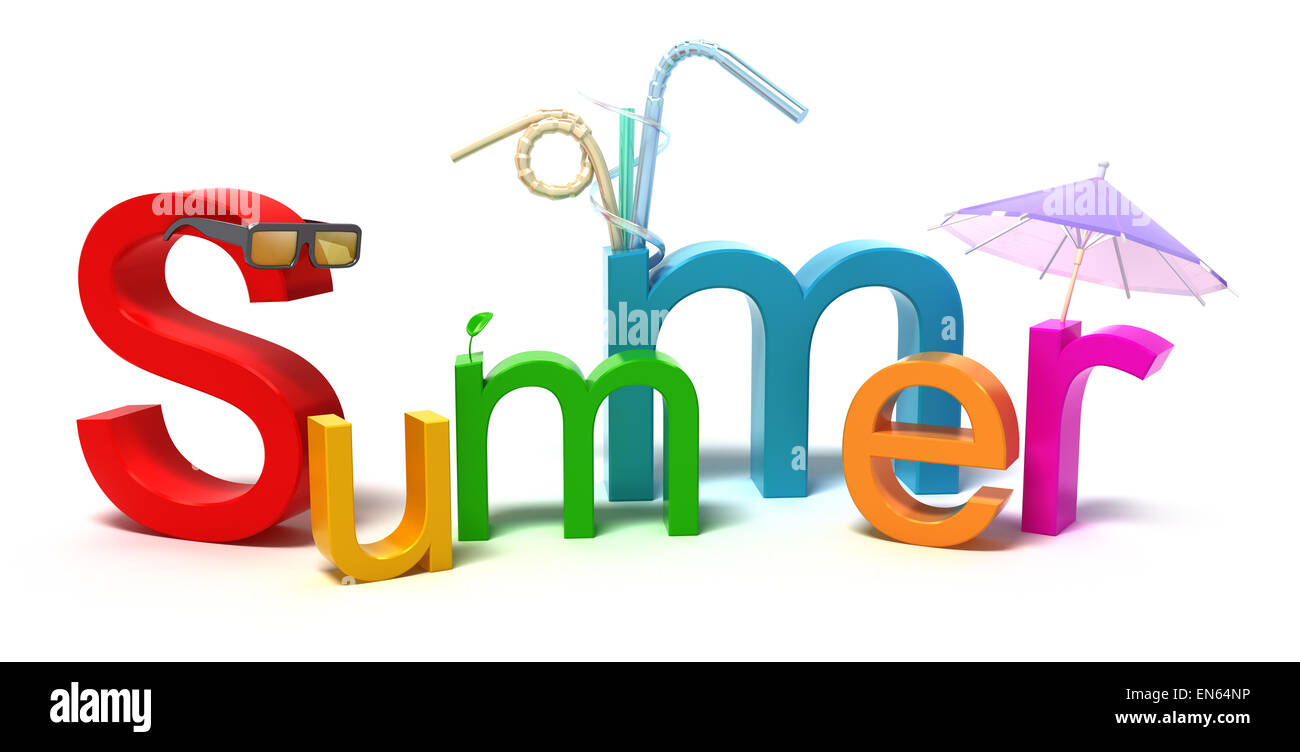Word summer with colourful letters. 3D concept isolated on white Stock ...