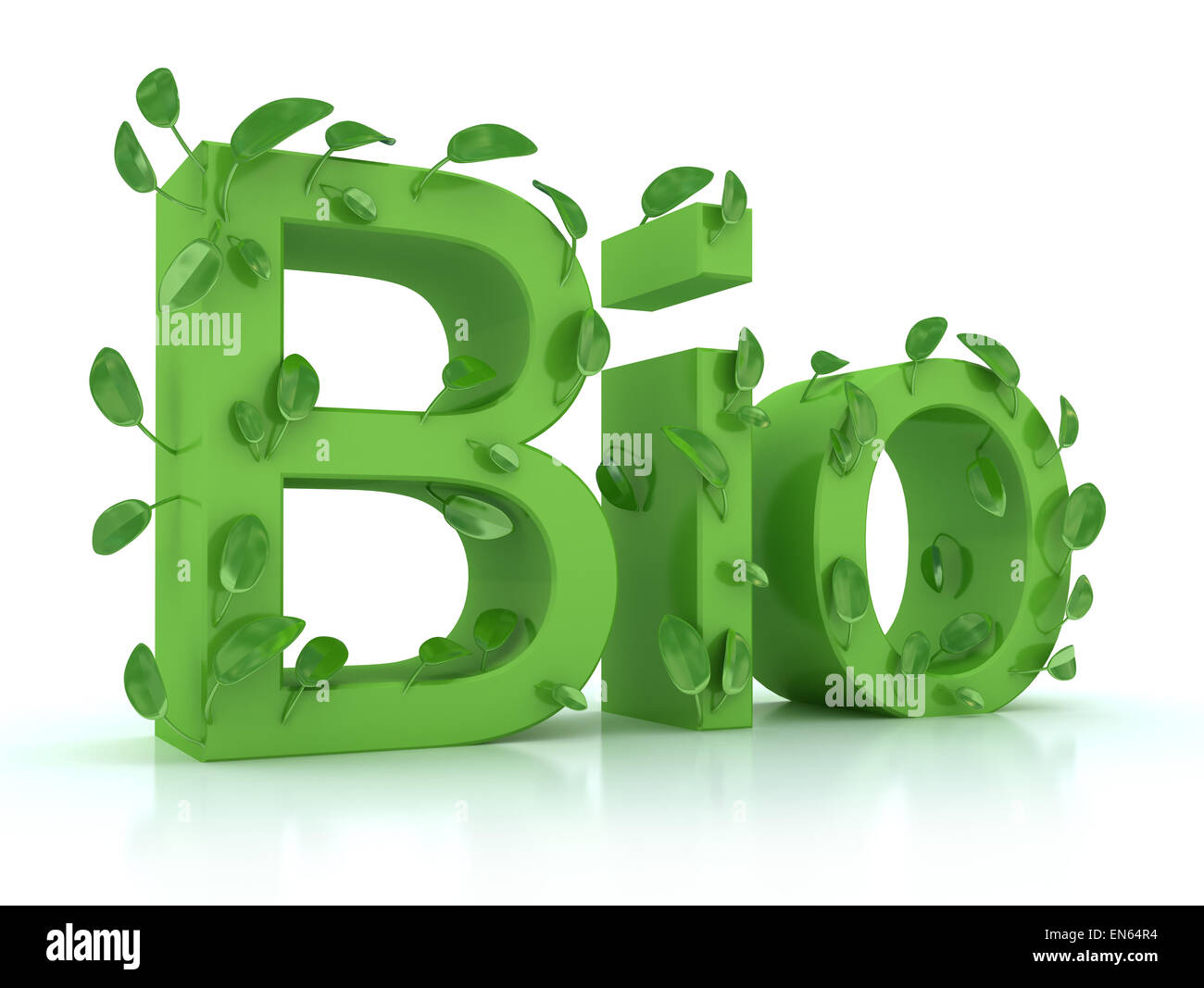 the word bio with leaves on the steams in green color over white Stock ...