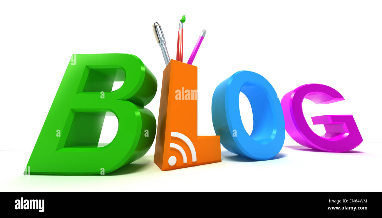 Colourful blog. 3D concept on white background Stock Photo - Alamy