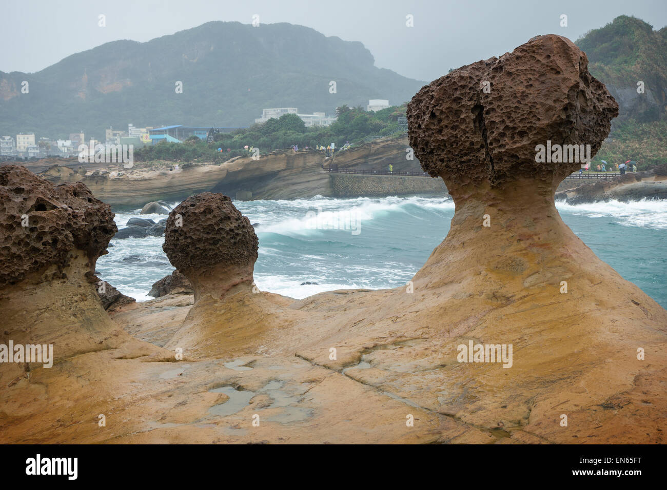 Bizarre mushroom shaped rocks at the Yeliu (Yehliu) Geopark in Taiwan ...