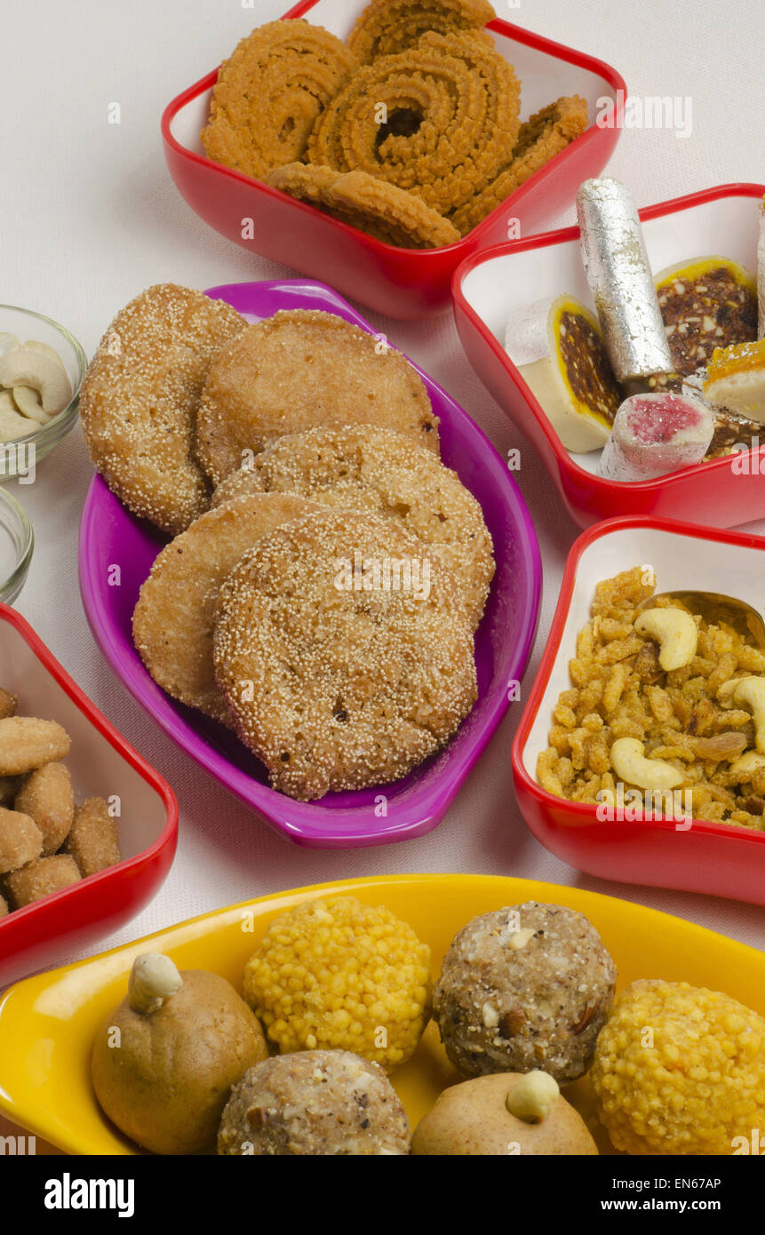 Shankarpali, Chakali, Laddu, Chivda, Namkeen and Anarsa. Typical Diwali ...