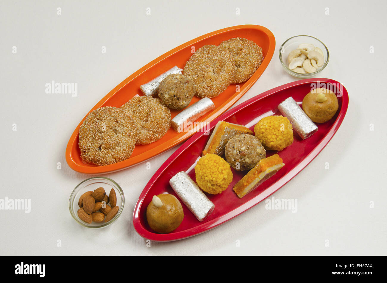 Laddu, Anarsa and sweets. Typical Diwali snack items, Maharashtra ...