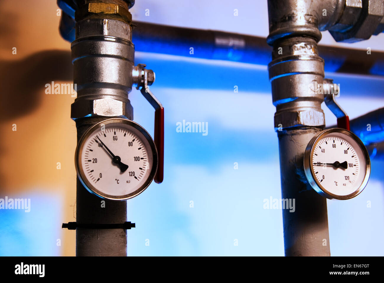 Metal pipes with indicators Stock Photo - Alamy