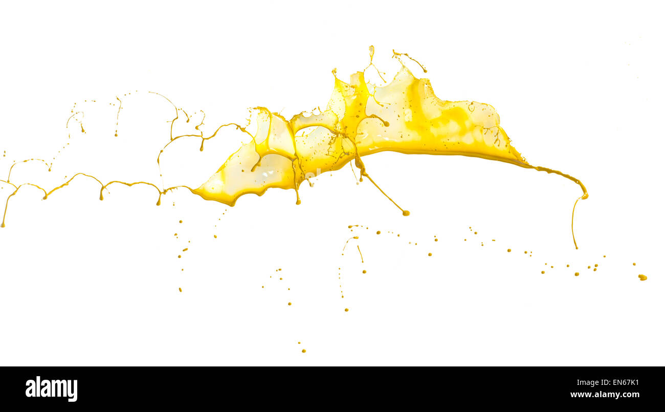 splashes of yellow paint isolated on white background Stock Photo - Alamy