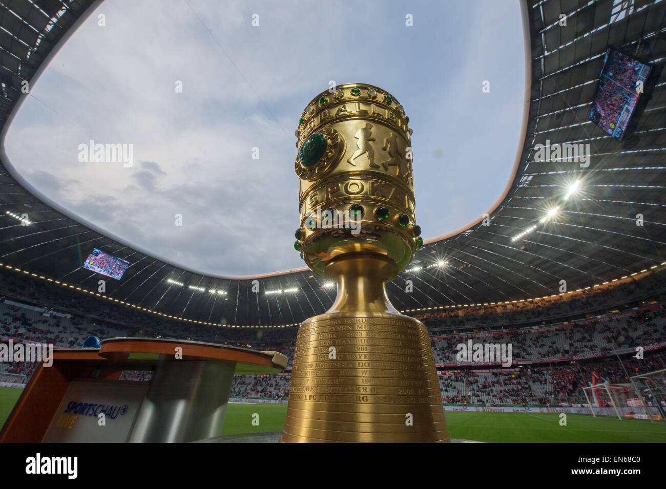 Munich, Germany. 28th Apr, 2015. The DFB Cup is presented on a pedestal ...