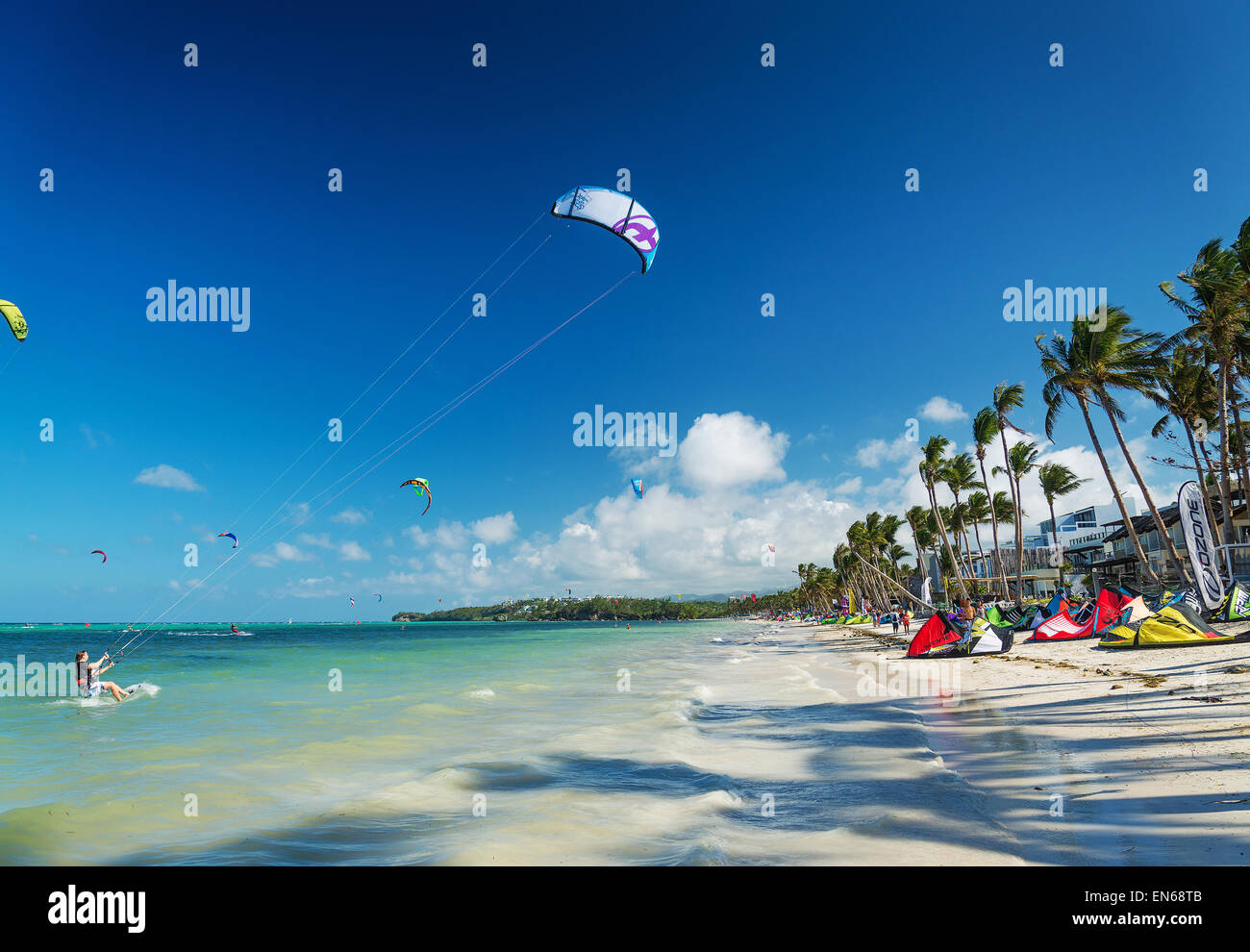 kite surfing on tropical bolabog beach in boracay philippines Stock ...
