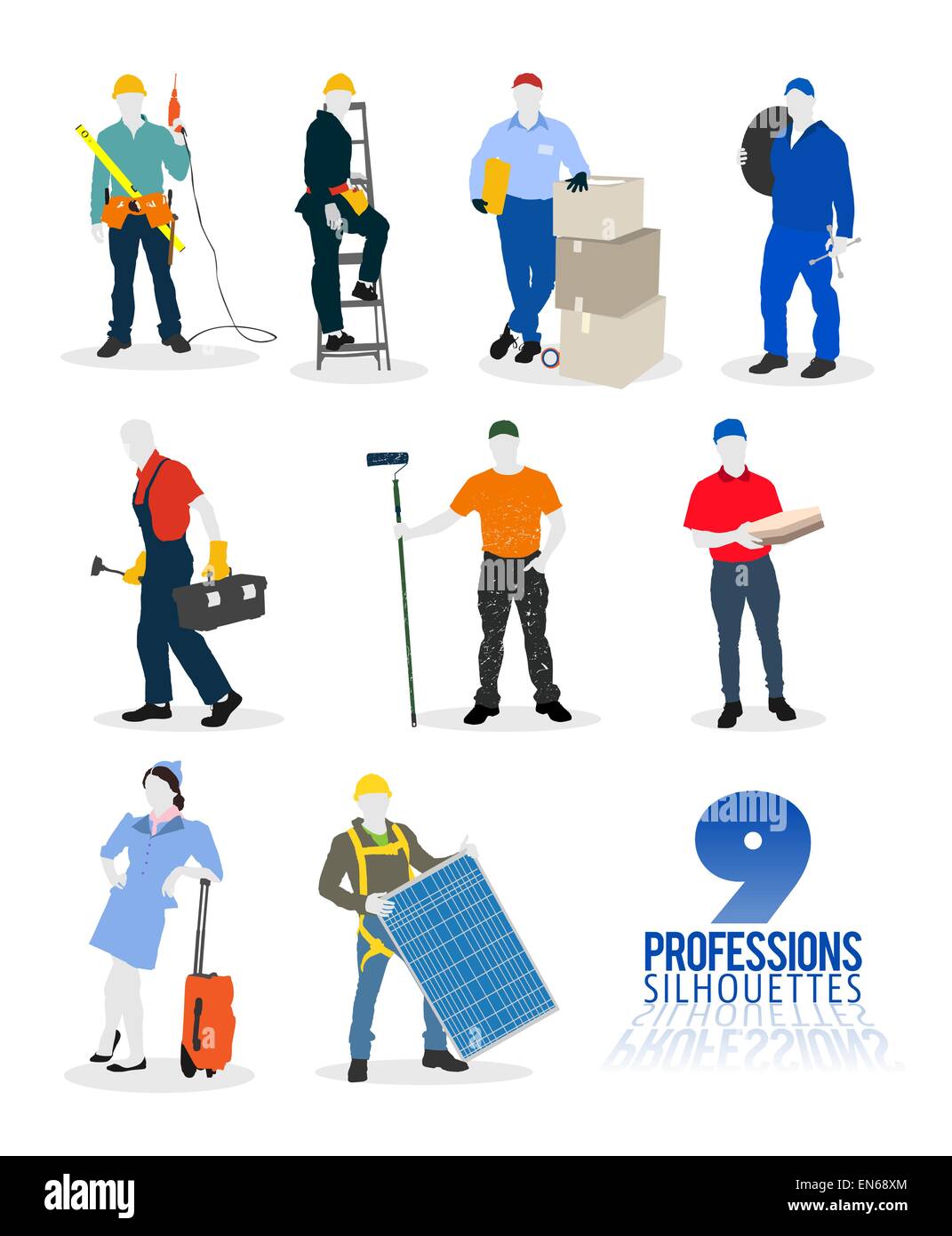 Nine Professions Silhouettes Vector Stock Vector Image Art Alamy