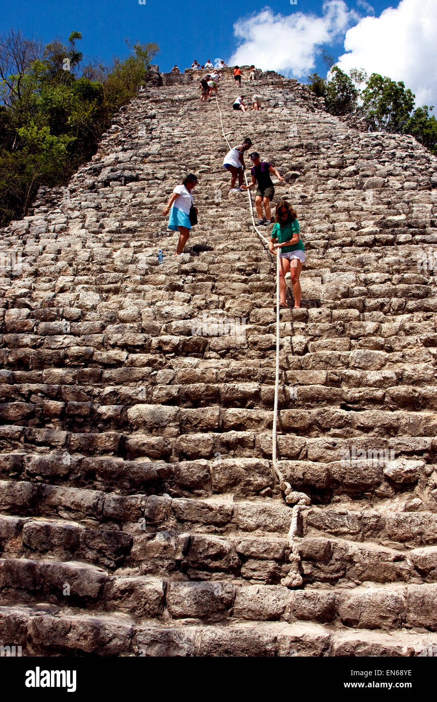 the stairs of coba' temple in mexico Stock Photo - Alamy