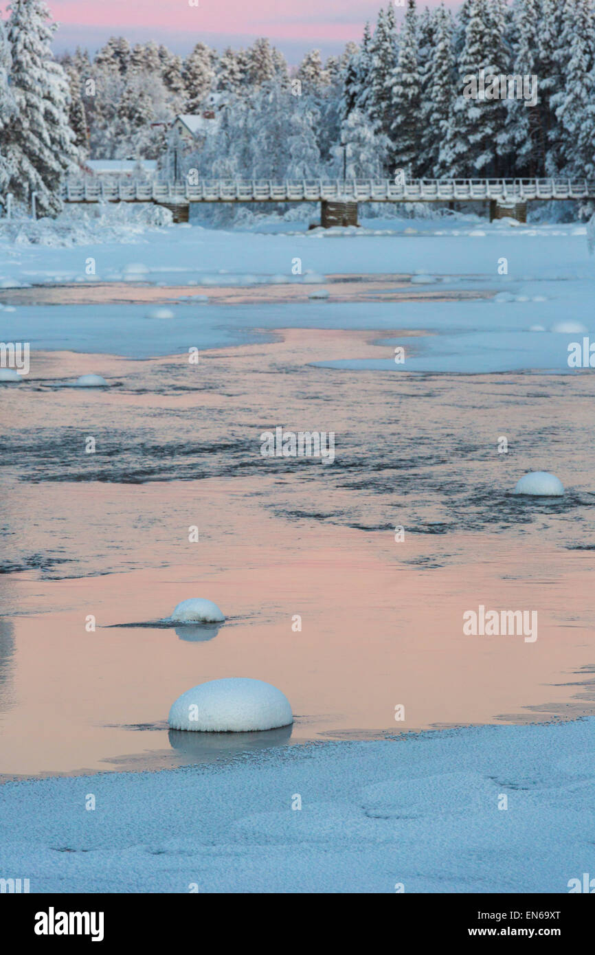 Wassara river in Gällivare, Sweden in winter time time with nice colors ...