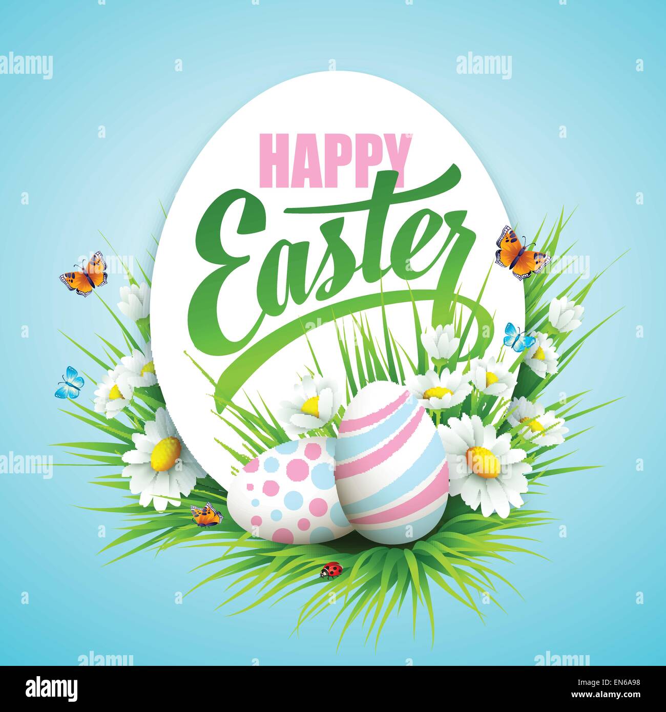 Easter poster with eggs and flowers. Vector illustration Stock Vector ...