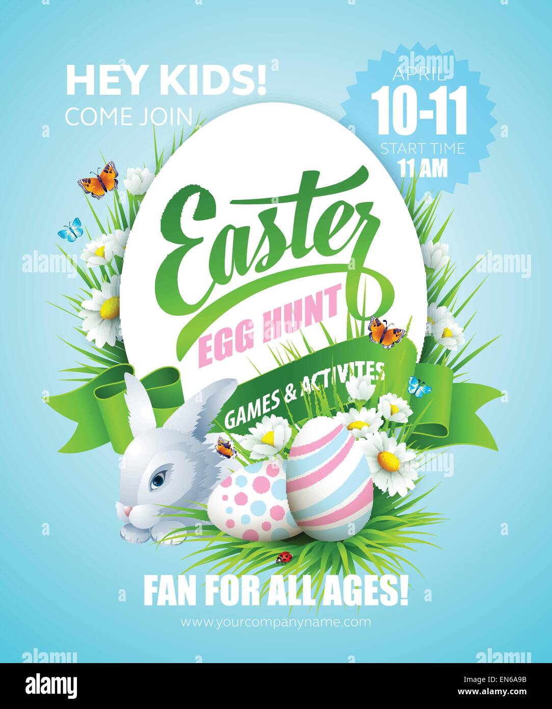 Easter poster with eggs and flowers. Vector illustration Stock Vector ...