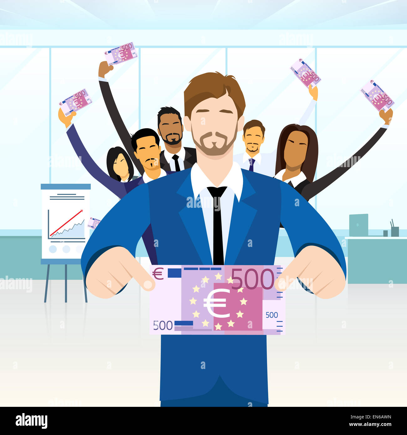 Business People Group Hold Five Hundred Euro Banknote Stock Photo - Alamy