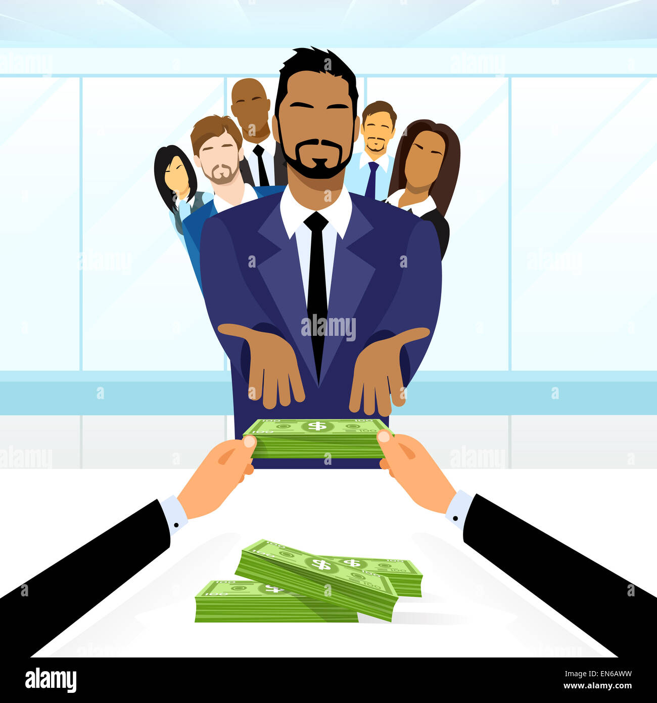Business People Group Leader Get Salary Dollar Stack Stock Photo - Alamy