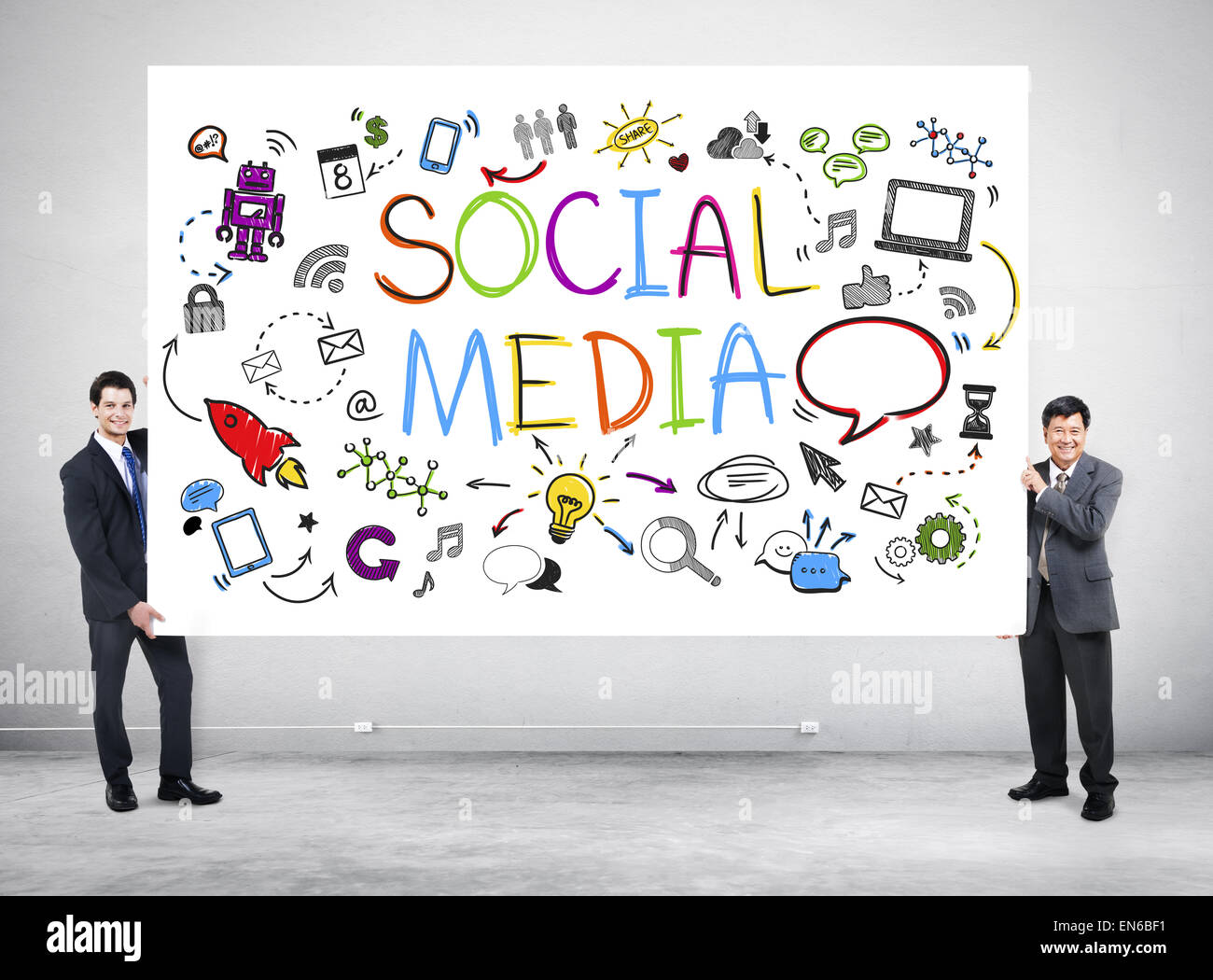 Man with Social Media Sign Stock Photo - Alamy