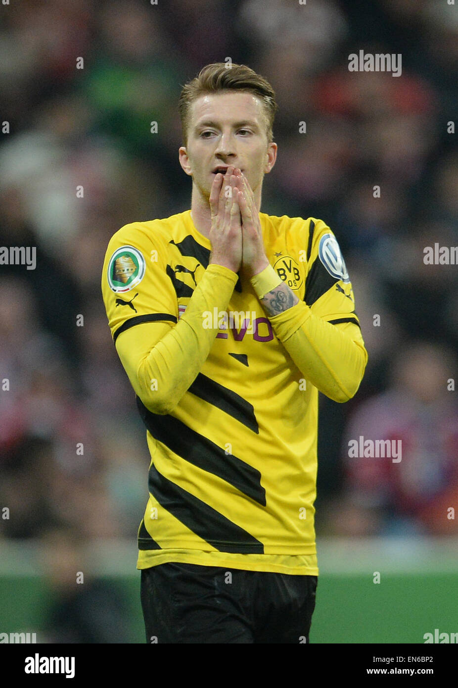 Munich, Germany. 28th Apr, 2015. Dortmund's Marco Reus reacts during ...